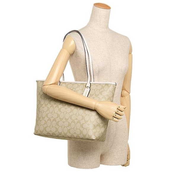Coach | Bags | Coach Signature Pvc City Zip Tote Khakichalk | Poshmark